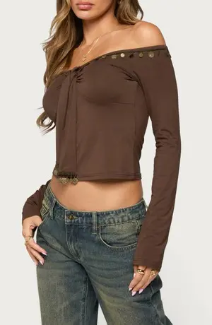 EDIKTED Aili Coin Charm Off The Shoulder Top