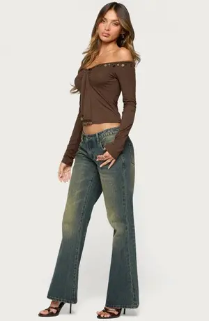 EDIKTED Aili Coin Charm Off The Shoulder Top