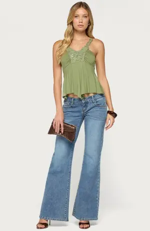 EDIKTED Rania Sequin Butterfly Handkerchief Hem Tank