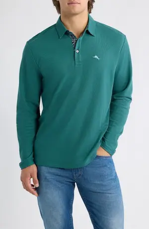 Tommy Bahama Luxe Botanic Long Sleeve Polo - Dark Jasper