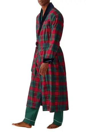 PETITE PLUME Velvet Trim Cotton Twill Robe