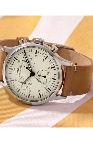 Timex® Weekender Chronograph Leather Strap Watch