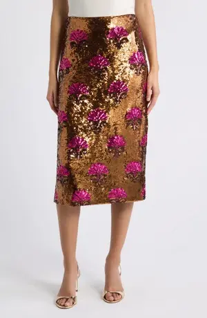 Elie Tahari Emersyn Sequin Skirt - Bronze/pink Sequin