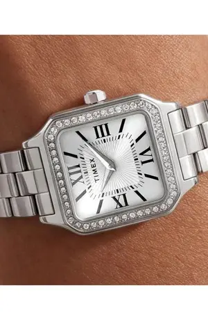 Timex® Addison Crystal Bezel Bracelet Watch - Silver