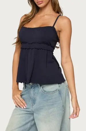 EDIKTED Zepher Lettuce Trim Camisole - Navy