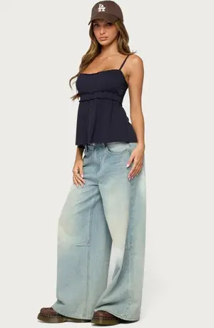EDIKTED Zepher Lettuce Trim Camisole - Navy