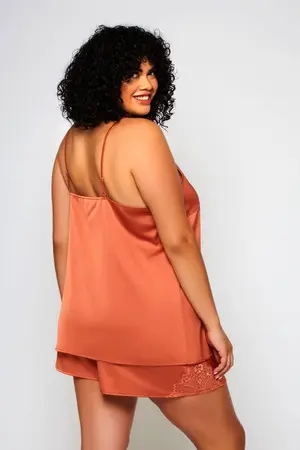 ICOLLECTION Lace Trim Satin Cami Pajamas