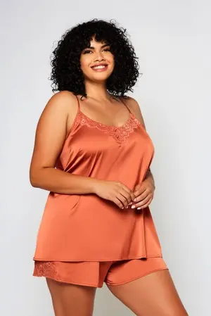 ICOLLECTION Lace Trim Satin Cami Pajamas