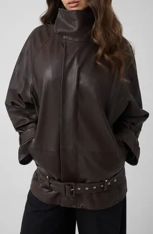 Guess Belted Leather Jacket - Brown