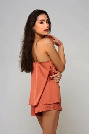 ICOLLECTION Lace Trim Satin Cami Pajamas