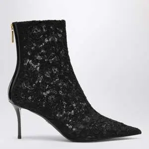 Dolce & Gabbana Lace And Patent Leather Ankle Boot - Black