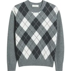 DUNST Gender Inclusive Argyle Wool Crewneck Sweater - Grey