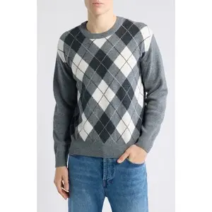 DUNST Gender Inclusive Argyle Wool Crewneck Sweater - Grey
