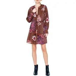CIEBON Willow Print Tie Waist Long Sleeve Dress