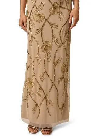 Adrianna Papell Beaded Mock Neck Sleeveless Gown