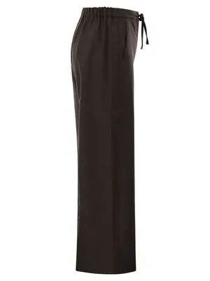 Max Mara Smmfloria Virgin Wool Stretch Trousers With Drawstring Waist - Brown
