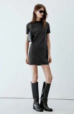 Mango Nekanu Crewneck Fine Knit Minidress - Charcoal