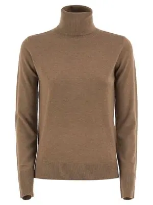 Max Mara Smmallegra Pure Wool Roll-neck Jumper With Logo Elbow Patches - Brown