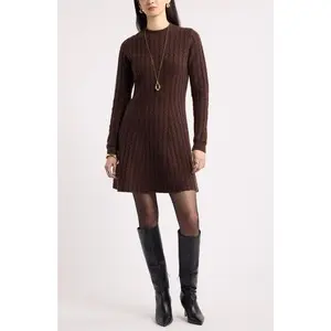 Nordstrom Cable Stitch Long Sleeve Minidress - Brown Mole