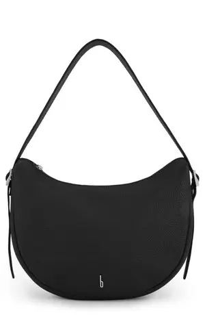 BEHNO Ina Crescent Pebble Leather Crossbody Bag - Black