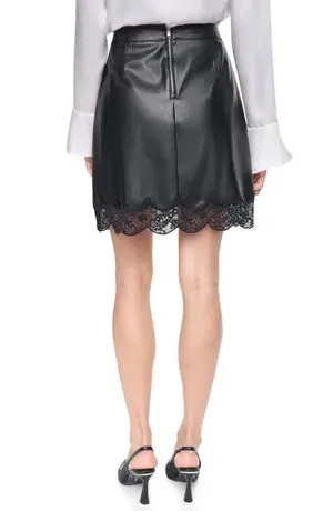 Dkny Lace Trim Faux Leather Miniskirt