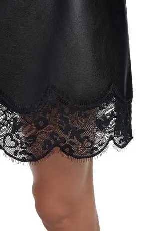 Dkny Lace Trim Faux Leather Miniskirt