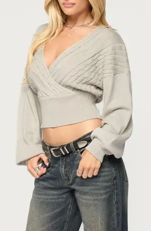 EDIKTED Aloa Cable Knit Wrap Sweater