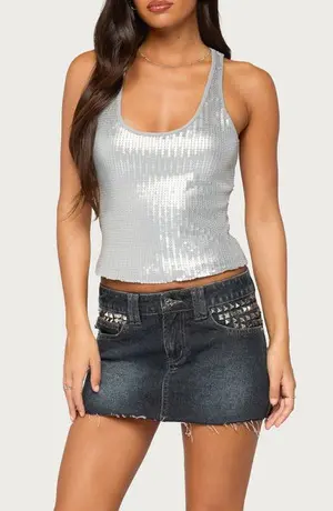 EDIKTED Dyla Sequin Racerback Tank Top