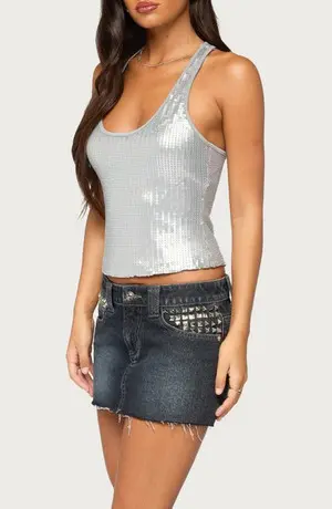 EDIKTED Dyla Sequin Racerback Tank Top