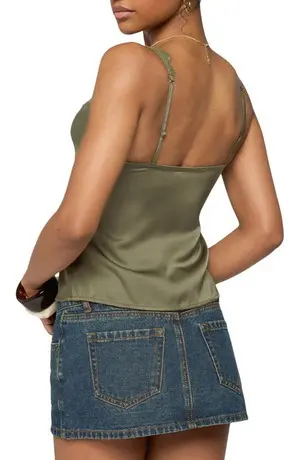 EDIKTED Vikkey Lace Trim Satin Tank - Olive