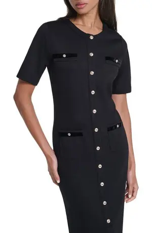 Karl Lagerfeld Paris Button Front Midi Knit Dress