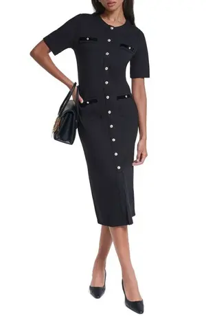 Karl Lagerfeld Paris Button Front Midi Knit Dress