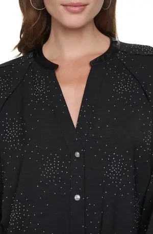 Dkny Firework Embellished Shirt With Faux Leather Cuffs