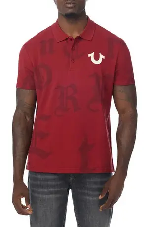 True Religion Shadow Print Polo - Deep Red