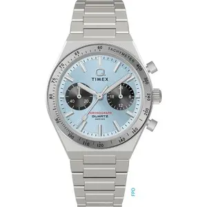 Timex® Q Timex Chronograph Bracelet Watch Silver/blue