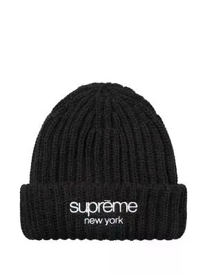 Supreme Chunky-ribbed Logo Beanie Hat - Black