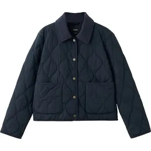 Mango Corduroy Trim Padded Jacket - Navy