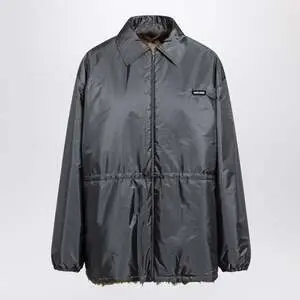 Miu Miu Ematite Blouson In Technical Fabric And Shearling - Gray