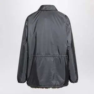 Miu Miu Ematite Blouson In Technical Fabric And Shearling - Gray
