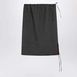 Prada Slate/garnet Midi Skirt In Bonded Devore Matting - Gray