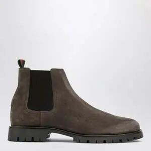 Gucci Suede Chelsea Boots With Web Detail - Brown