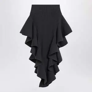 Alaïa Blue-grey Wool Ruffle Skirt - Gray