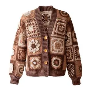 ANA CHIC Cocoa Granny Square Handmade Crochet Cardigan - Brown