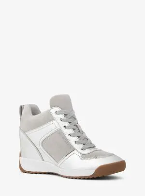 Michael Kors Nikko S2 Metallic Wedge Trainer In Size By - Silver