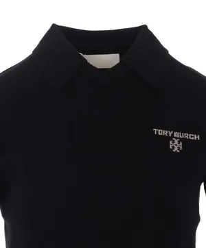 Tory Burch Logo Fine-knit Polo Top
