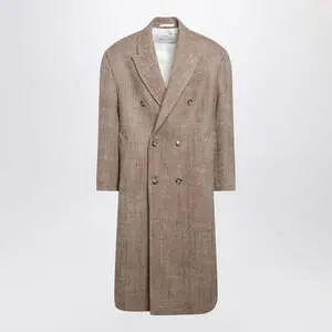 AMI Paris Long And Ivory Herringbone Wool Coat