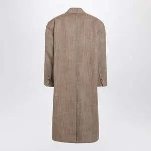 AMI Paris Long And Ivory Herringbone Wool Coat