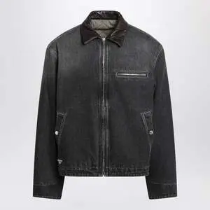 Prada Zip-up Denim Jacket With Vintage Effect - Black