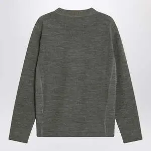 Moncler Grey Wool Sweater With Logo Patch - Gray
