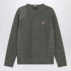 Moncler Grey Wool Sweater With Logo Patch - Gray
